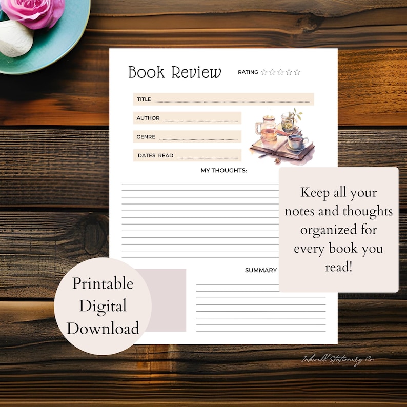 Book Review Template PRINTABLE, Book Journal Insert, Reading Planner ...