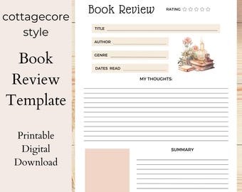 Book Review Template, PRINTABLE Book Journal Insert, Reading Printable ...