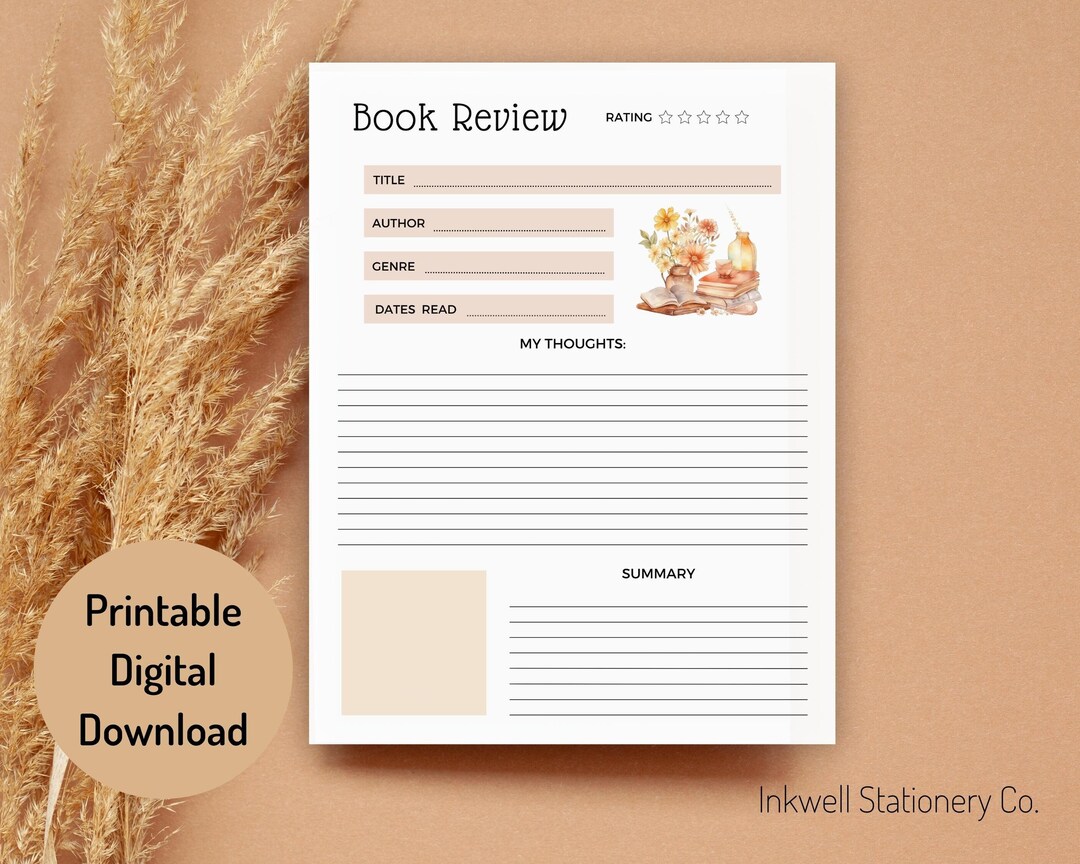 Book Review Template, PRINTABLE Book Journal Insert, Reading Printable ...