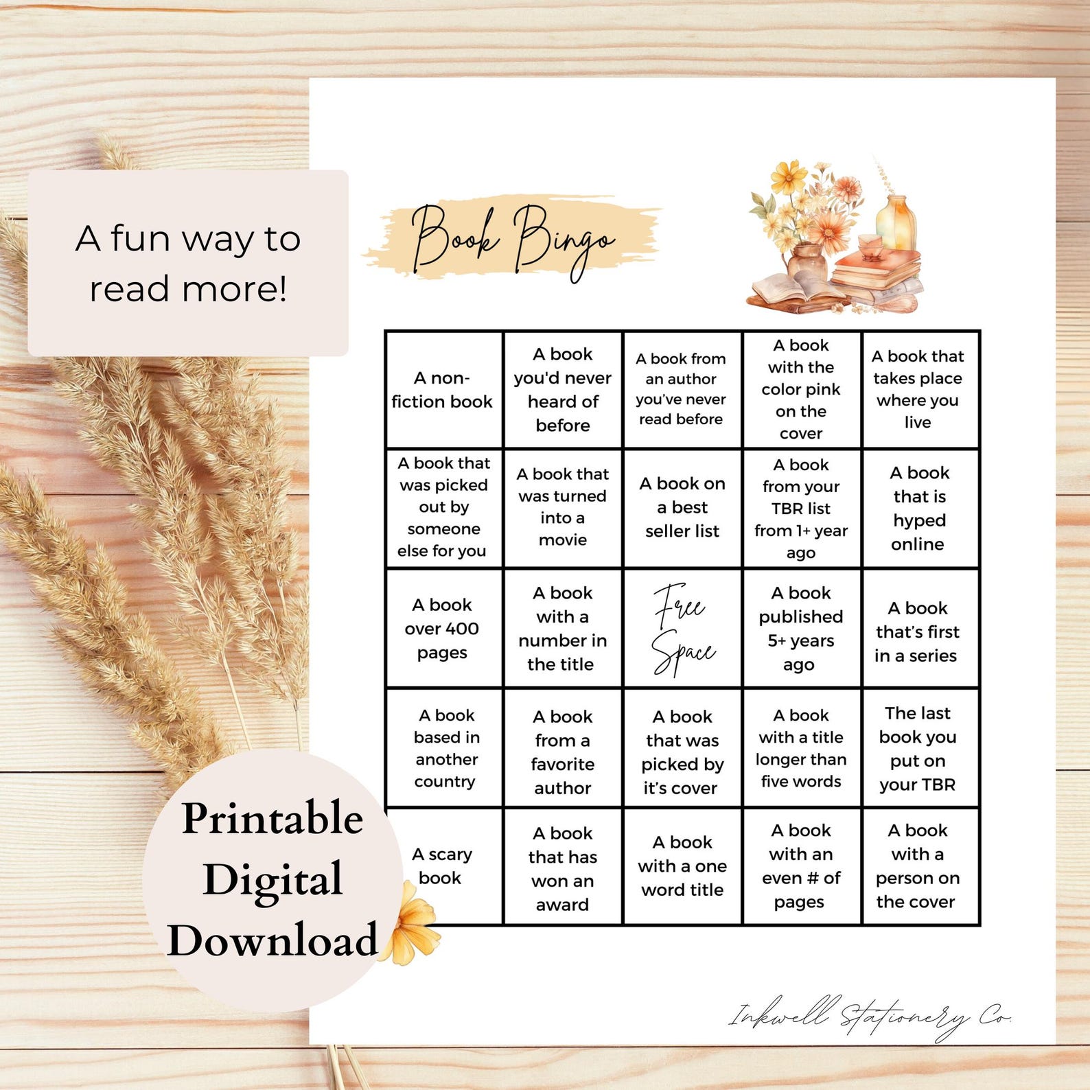 Book Bingo Reading Challenge PRINTABLE, Book Challenge Reading List ...
