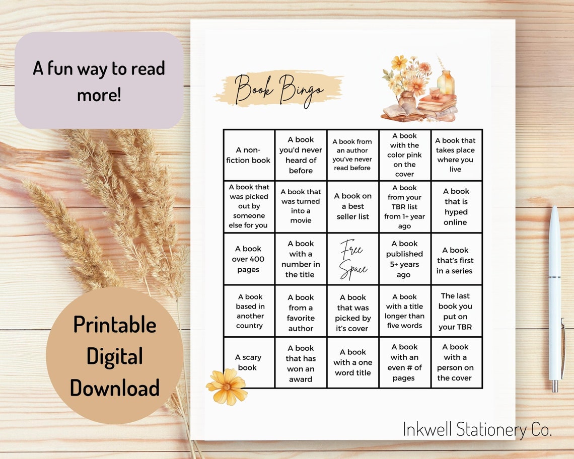 Book Bingo Reading Challenge PRINTABLE, Book Challenge Reading List ...