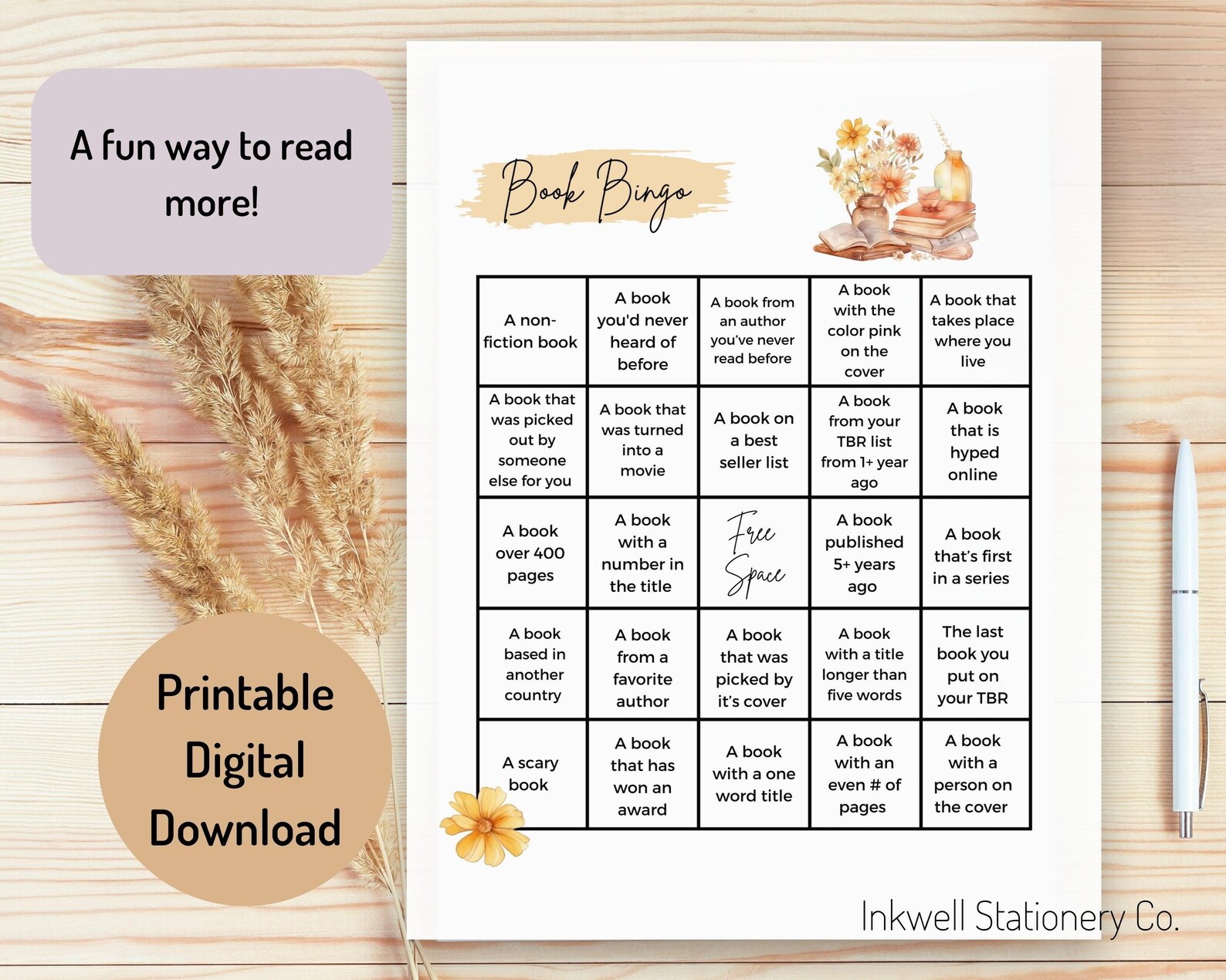 Book Bingo Reading Challenge PRINTABLE, Book Challenge Reading List ...