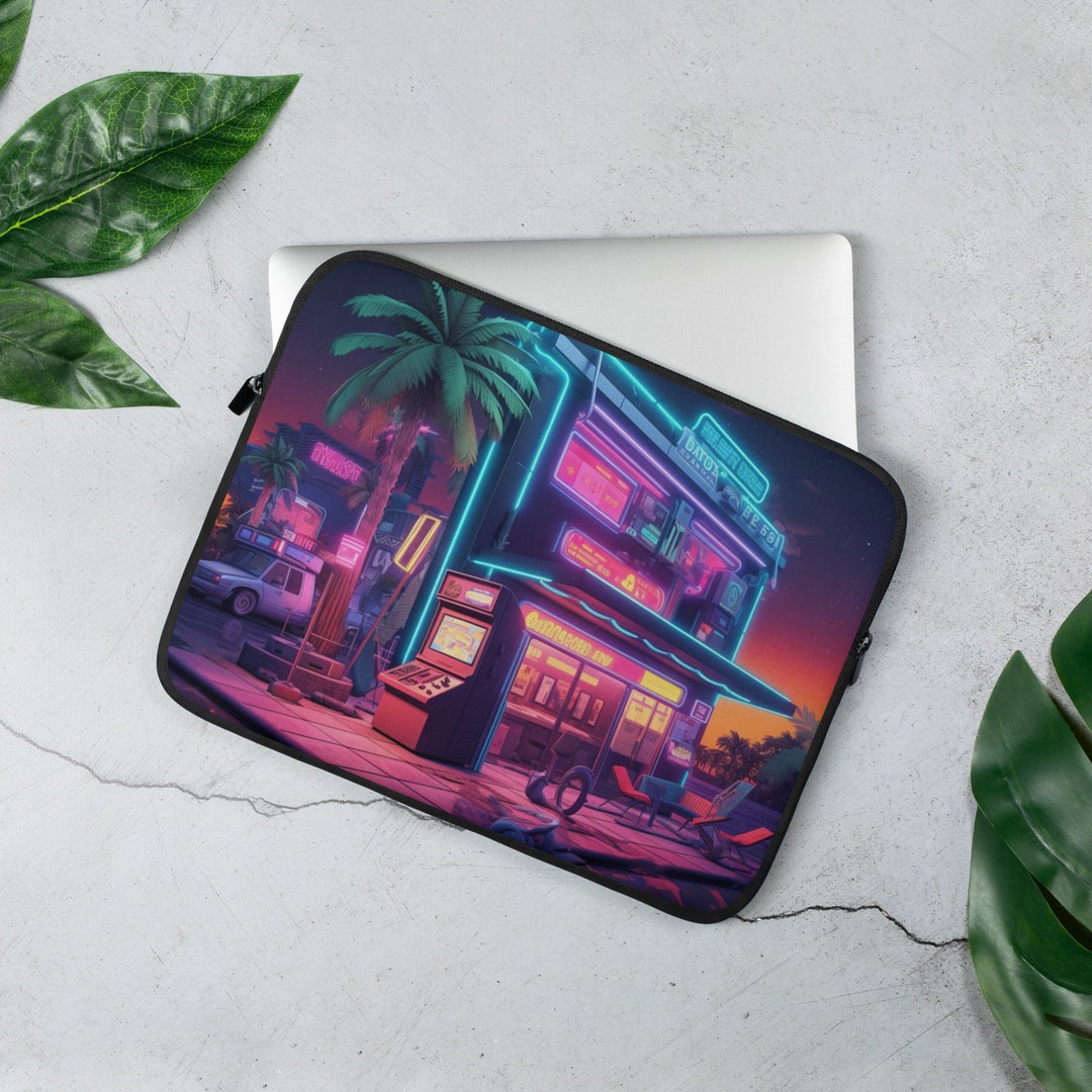 Cafe Synthwave Retro Neon Art Work Laptop Sleeve - Etsy