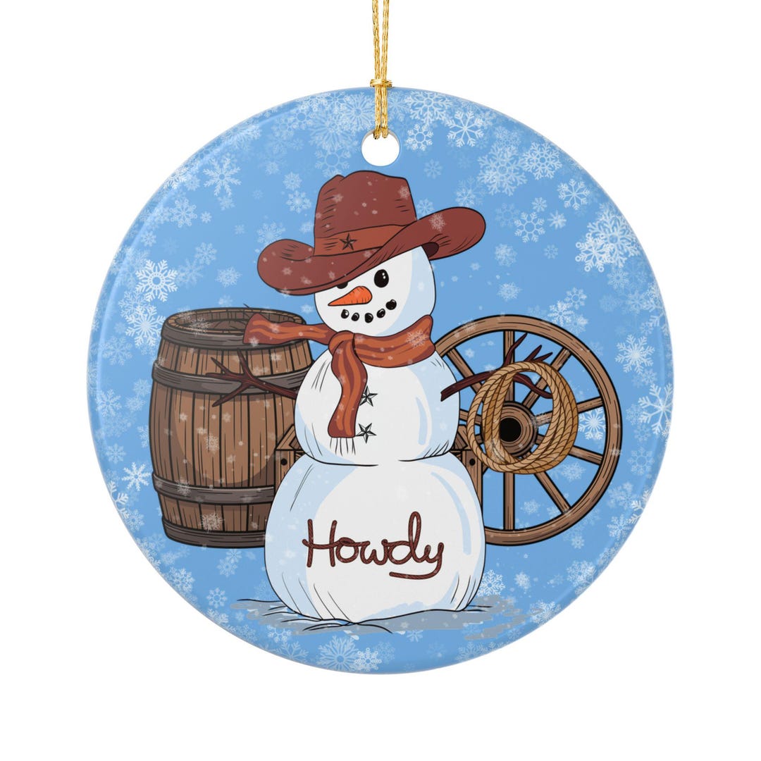 Howdy Cowboy Snowman Ceramic Ornament, Country Western Christmas ...
