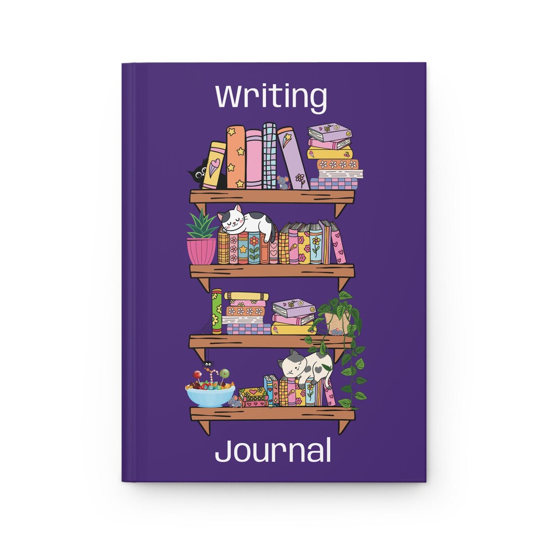 Book Shelf Cats Writing Journal, Purple Hardcover Notebook, Personal ...