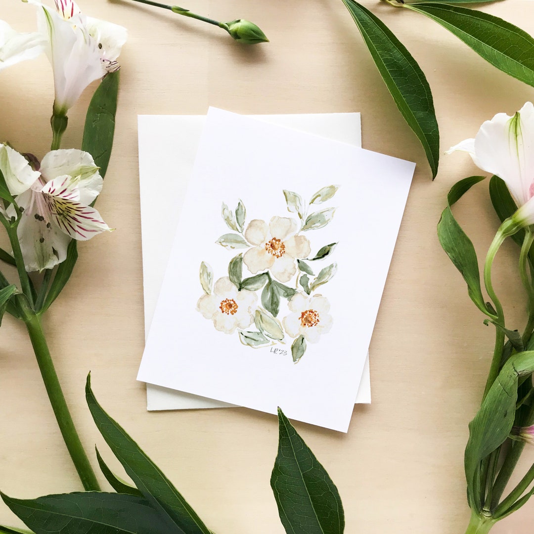 White Floral Card Set Watercolor Flower Card Set of 6 Greeting Cards ...