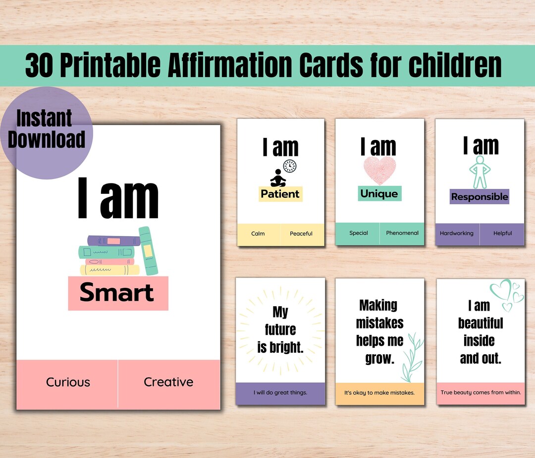 30 Printable Daily Affirmation Card for Children, Kids Positive ...