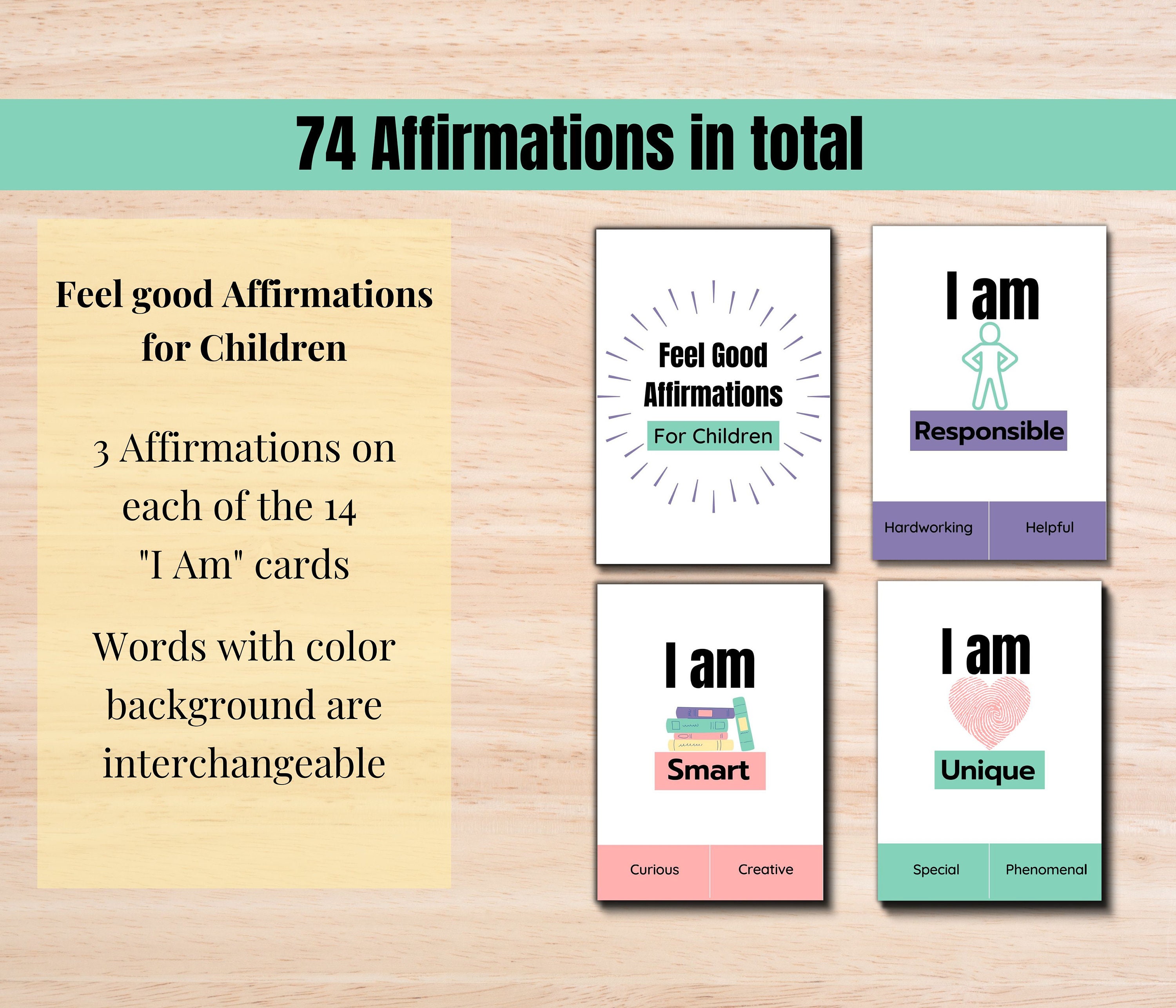 30 Printable Daily Affirmation Card for Children, Kids Positive ...