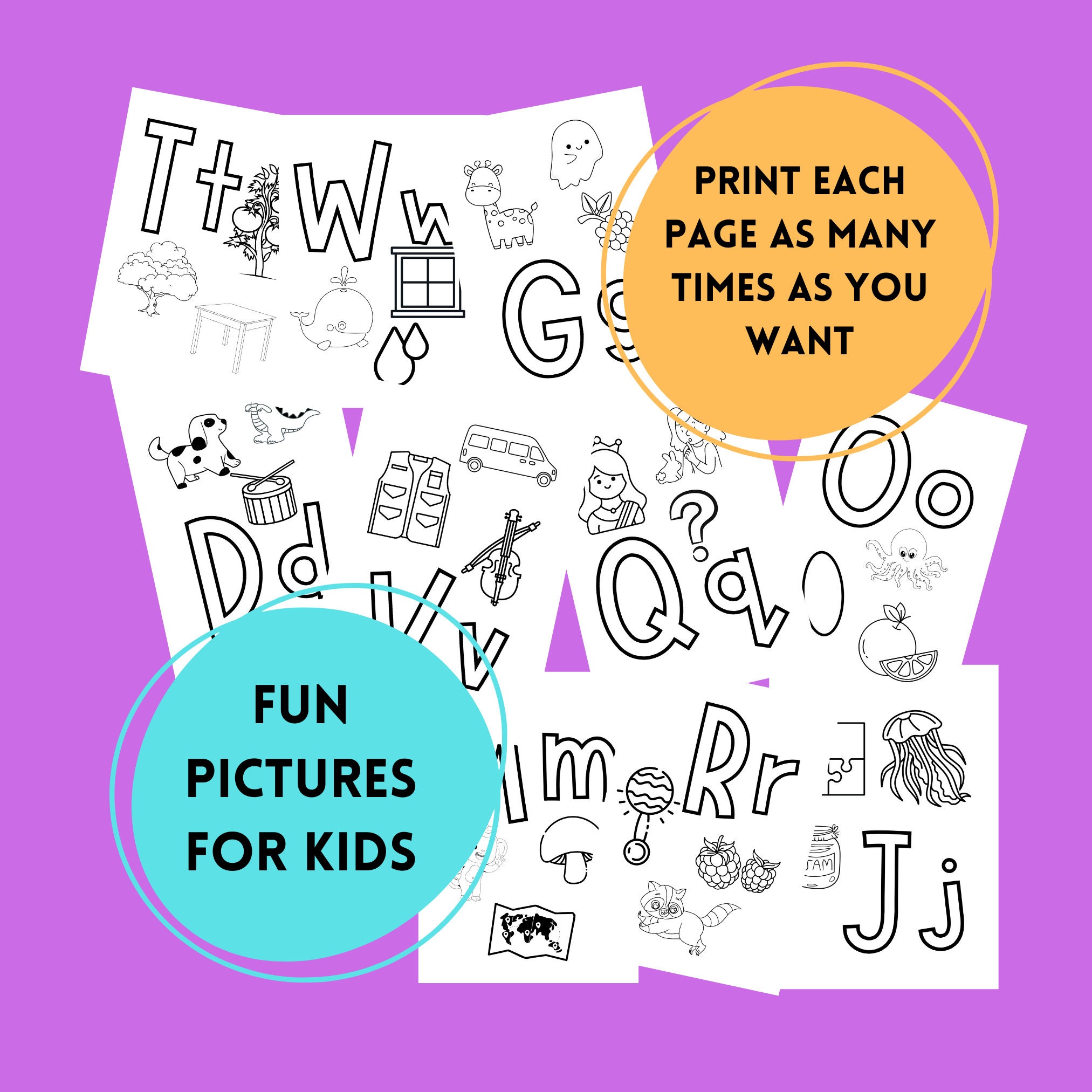 Kids Colouring Pages Alphabet 26 PACK Digital Download Printable Pages ...