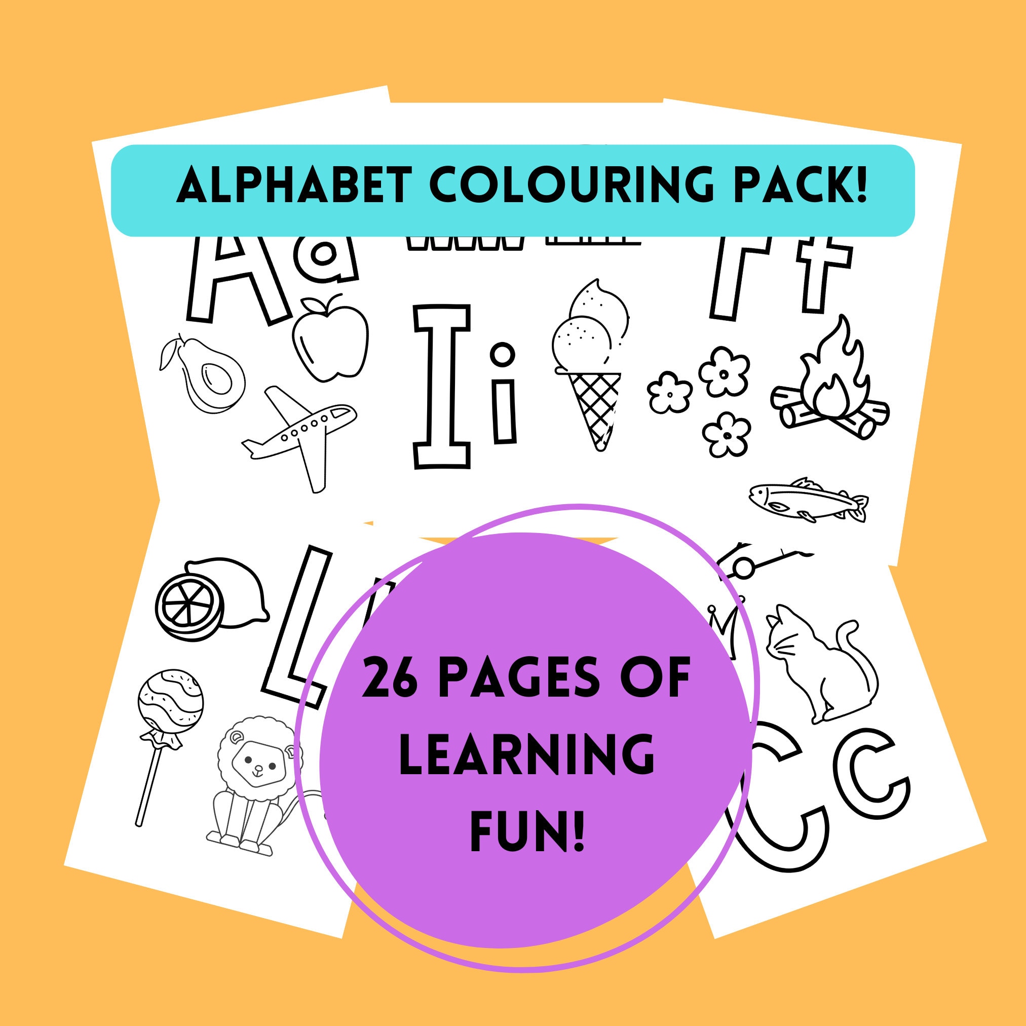 Kids Colouring Pages Alphabet 26 PACK Digital Download Printable Pages ...