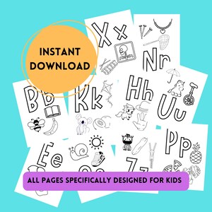 Kids Colouring Pages Alphabet 26 PACK Digital Download Printable Pages ...