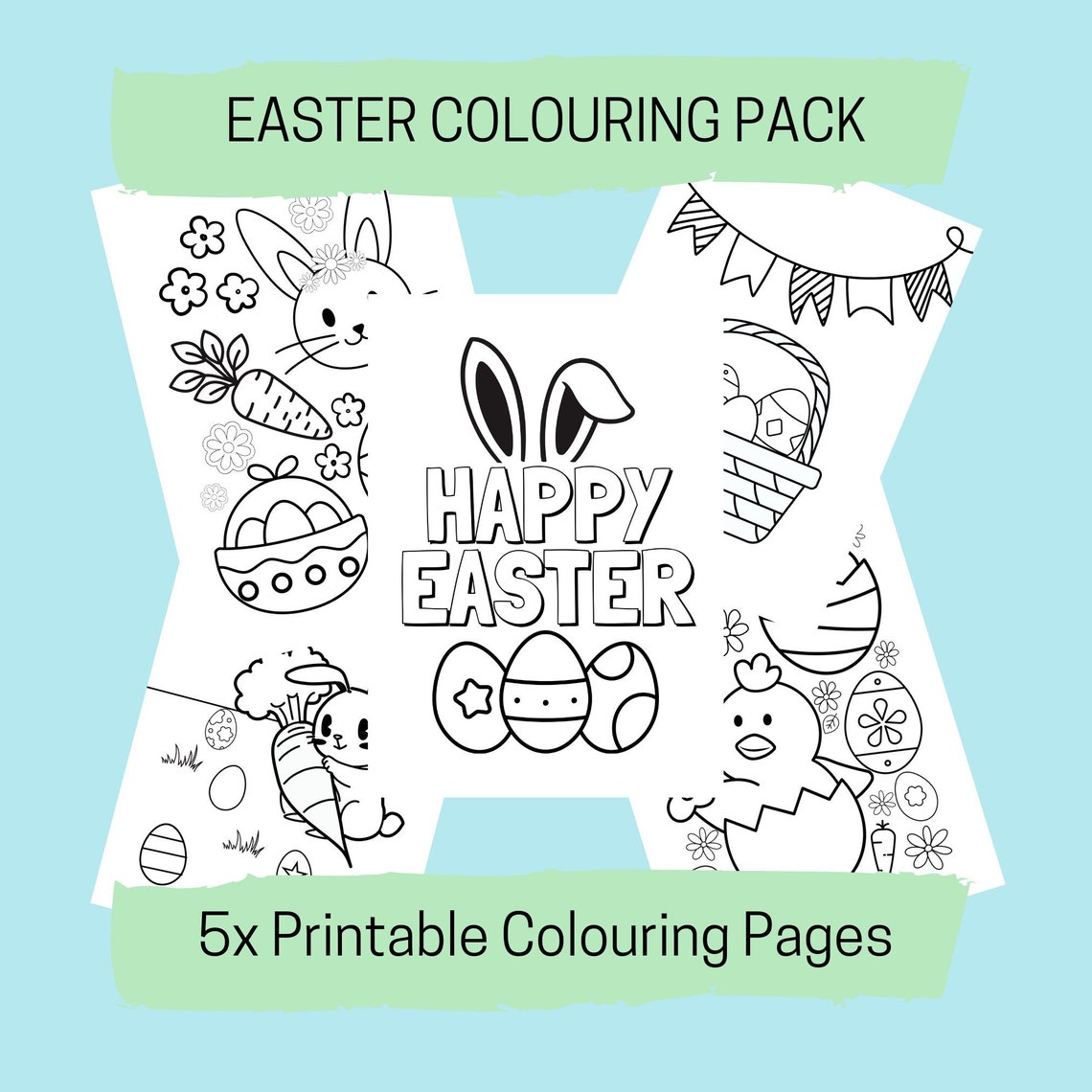 Kids Easter Printable Colouring Pages - 5 Pack - Etsy