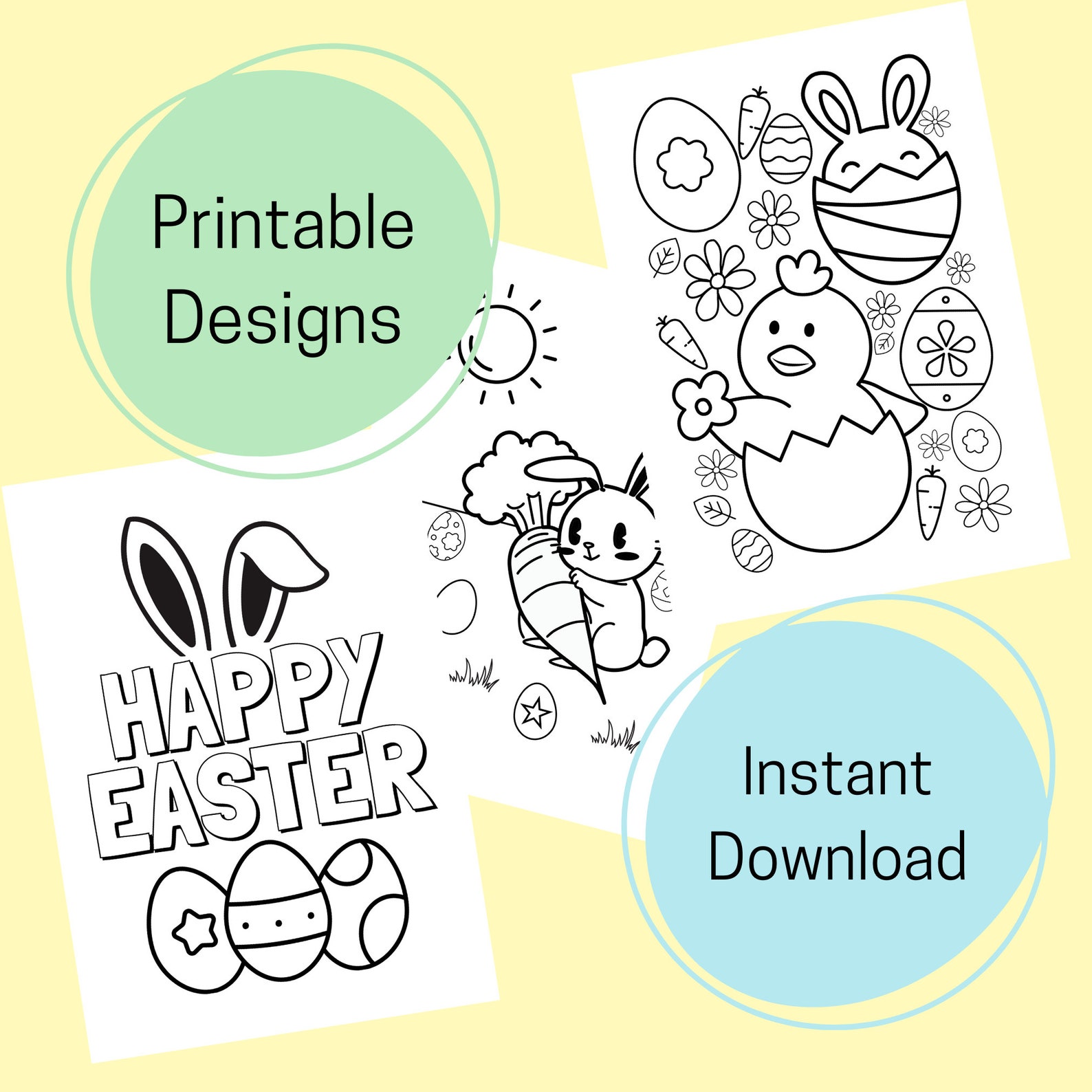 Kids Easter Printable Colouring Pages - 5 Pack - Etsy