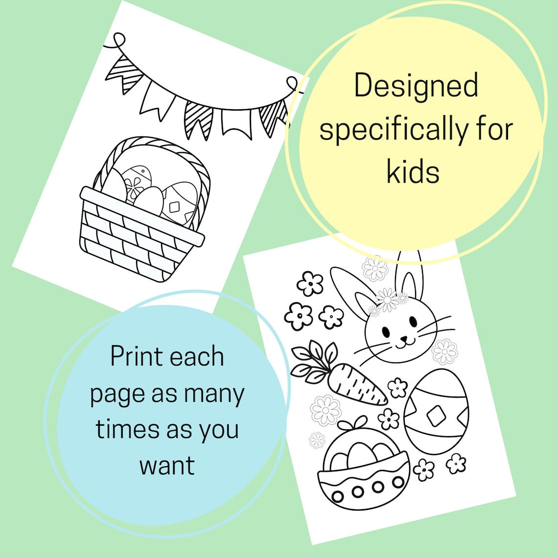 Kids Easter Printable Colouring Pages - 5 Pack - Etsy