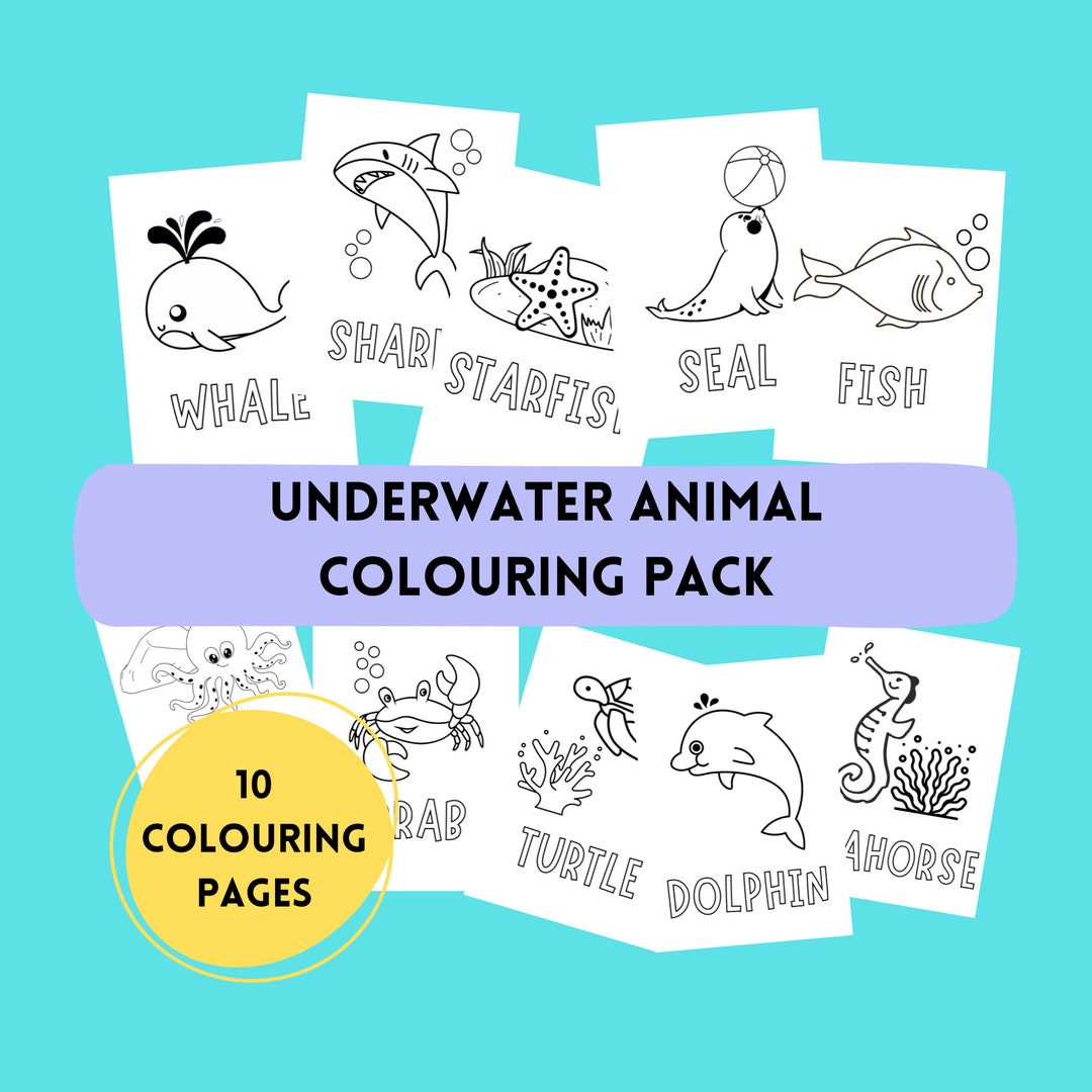 Kids Underwater Animals Colouring Pages - 10 Pack - Etsy