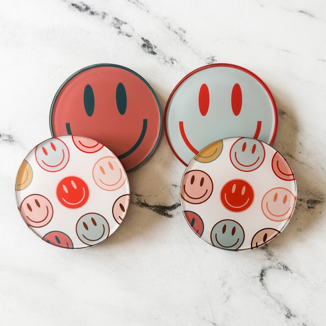 Smiley Face Coaster - Acrylic 4 Inch - Coffee Table, Bar Cart or Desk ...