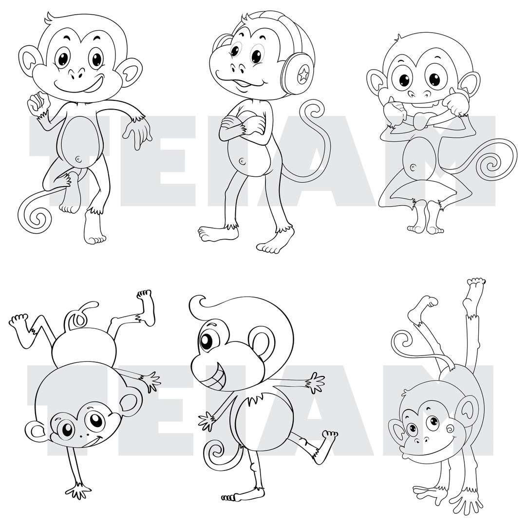 6 Cheeky Monkeys Colouring Sheets, Digital Download, Cute Monkeys - Etsy