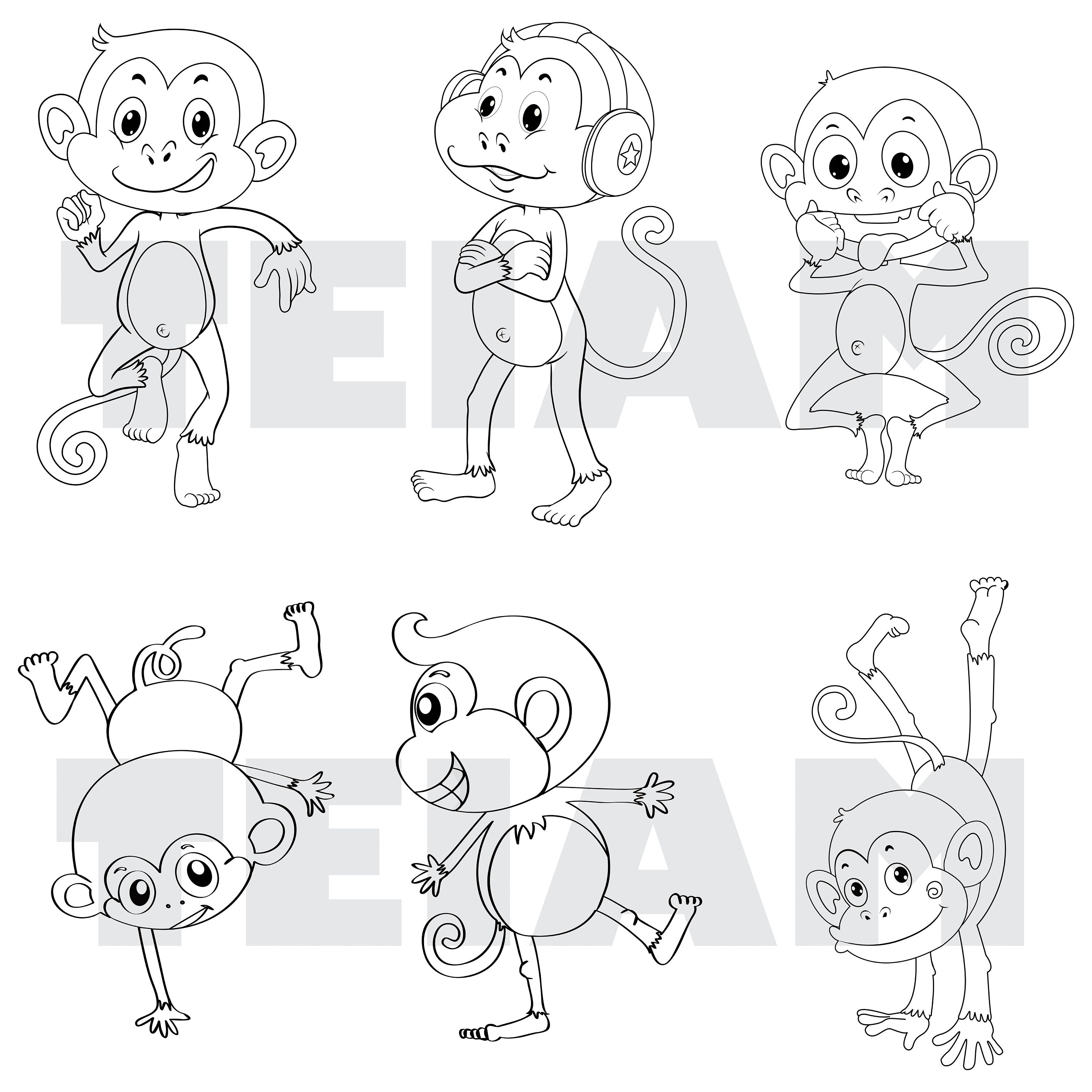 6 Cheeky Monkeys Colouring Sheets, Digital Download, Cute Monkeys - Etsy