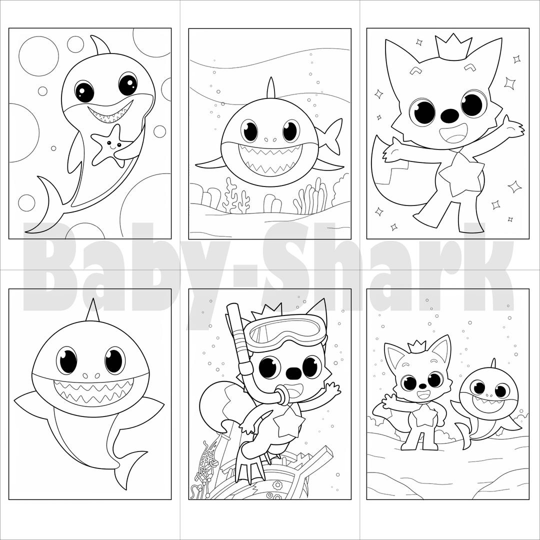 24 Baby Shark Colouring Sheets Digital PDF Daddy Shark Mummy Shark ...