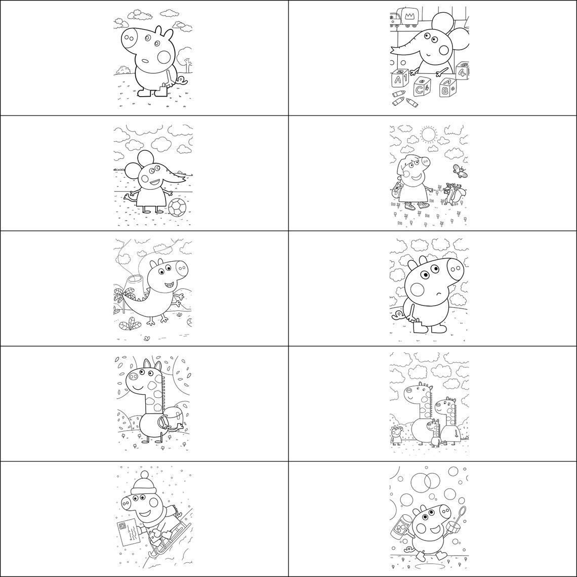 10 Peppa Pig Colouring Sheets for Kids - Digital Print Pages - Instant ...