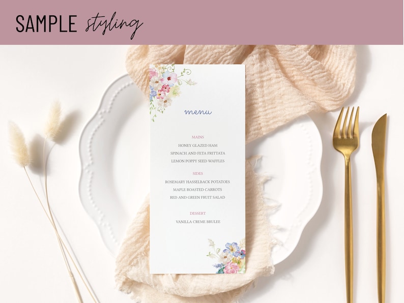 Printable Event Menu Card Watercolor Posy V2 Collection - Etsy