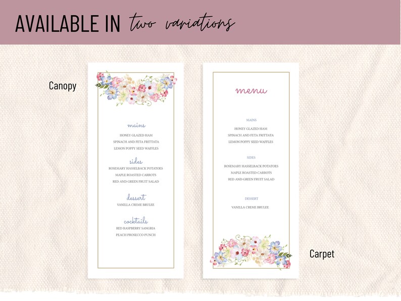 Printable Event Menu Card | Watercolor Posy V1 Collection | Floral ...