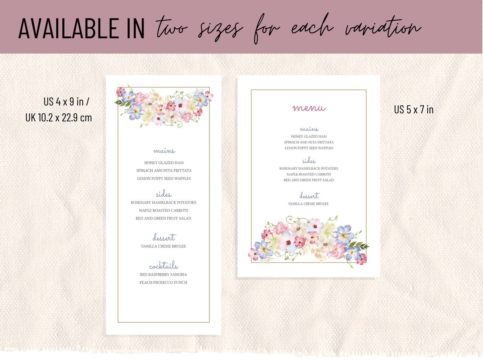 Printable Event Menu Card | Watercolor Posy V1 Collection | Floral ...