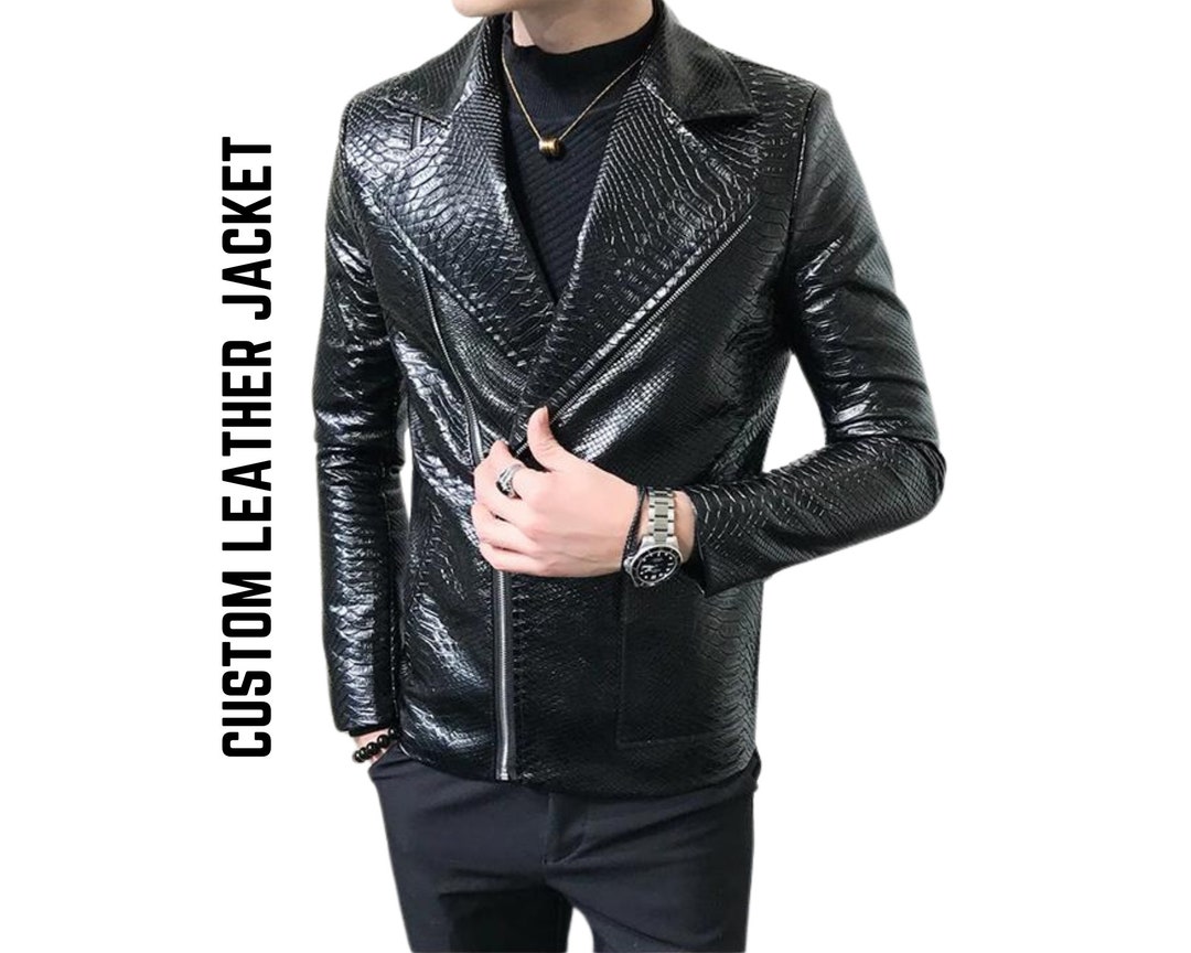 Customizable Snake Leather Jacket for Men, Genuine Leather, Motorcycle ...
