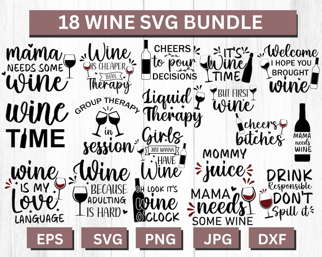 Wine Svg Bundle, Wine Png, Wine Clipart, Wine Glass Svg, Wine Drinking ...