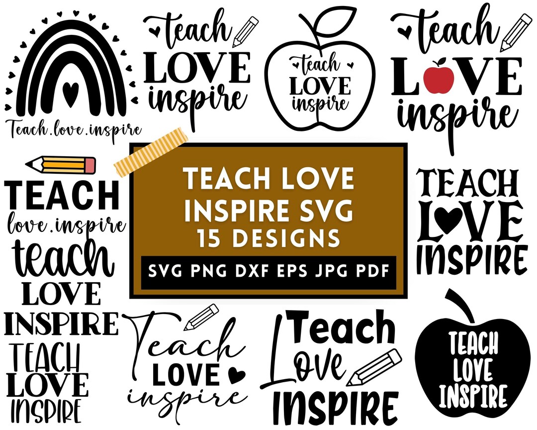Teach Love Inspire Svg, Teacher Svg Bundle, Teacher Shirt Svg, Funny ...