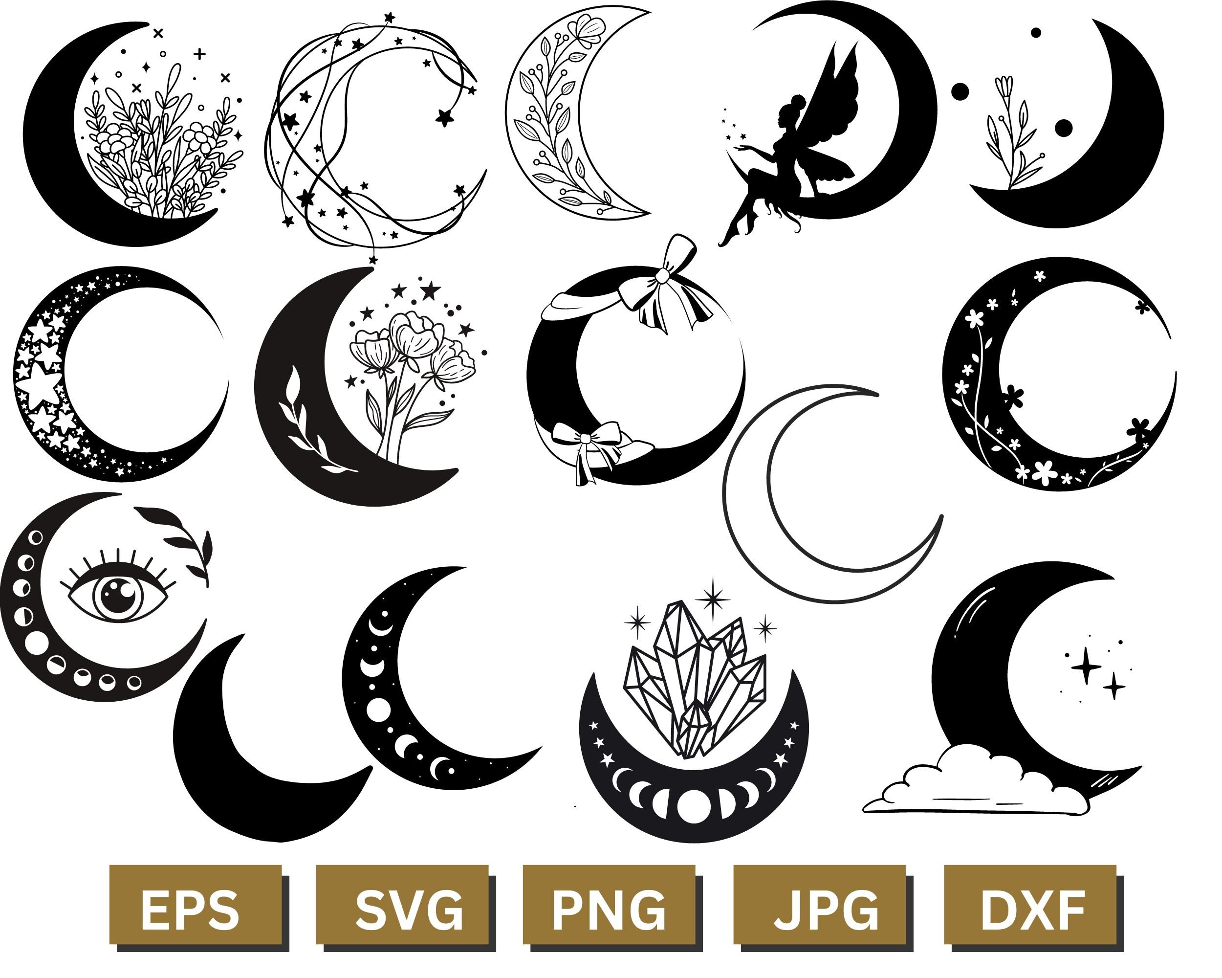 Moon Svg Bundle, Moon Png, Mystic Celestial Svg, Moon Clipart, Night ...