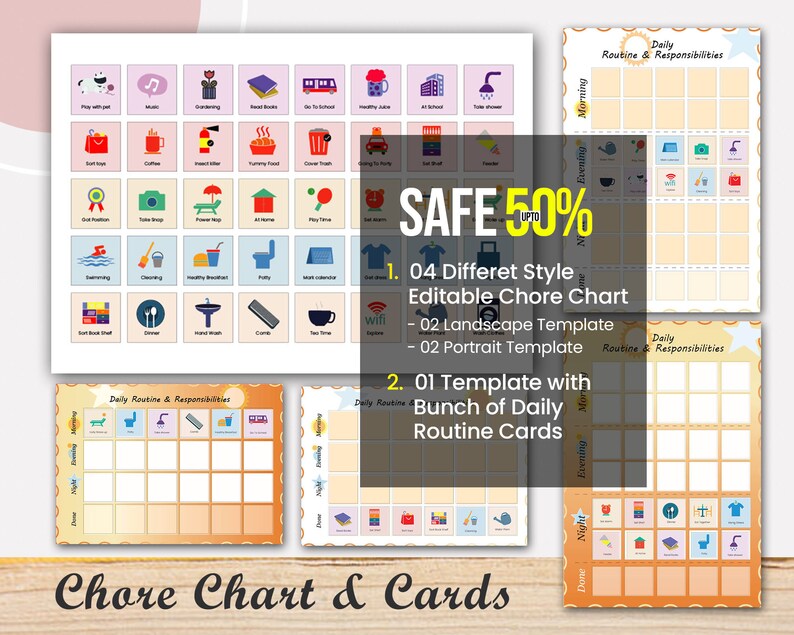 Kids Daily Routine Cards, Chore Chart for Kids, Daily Responsibility ...