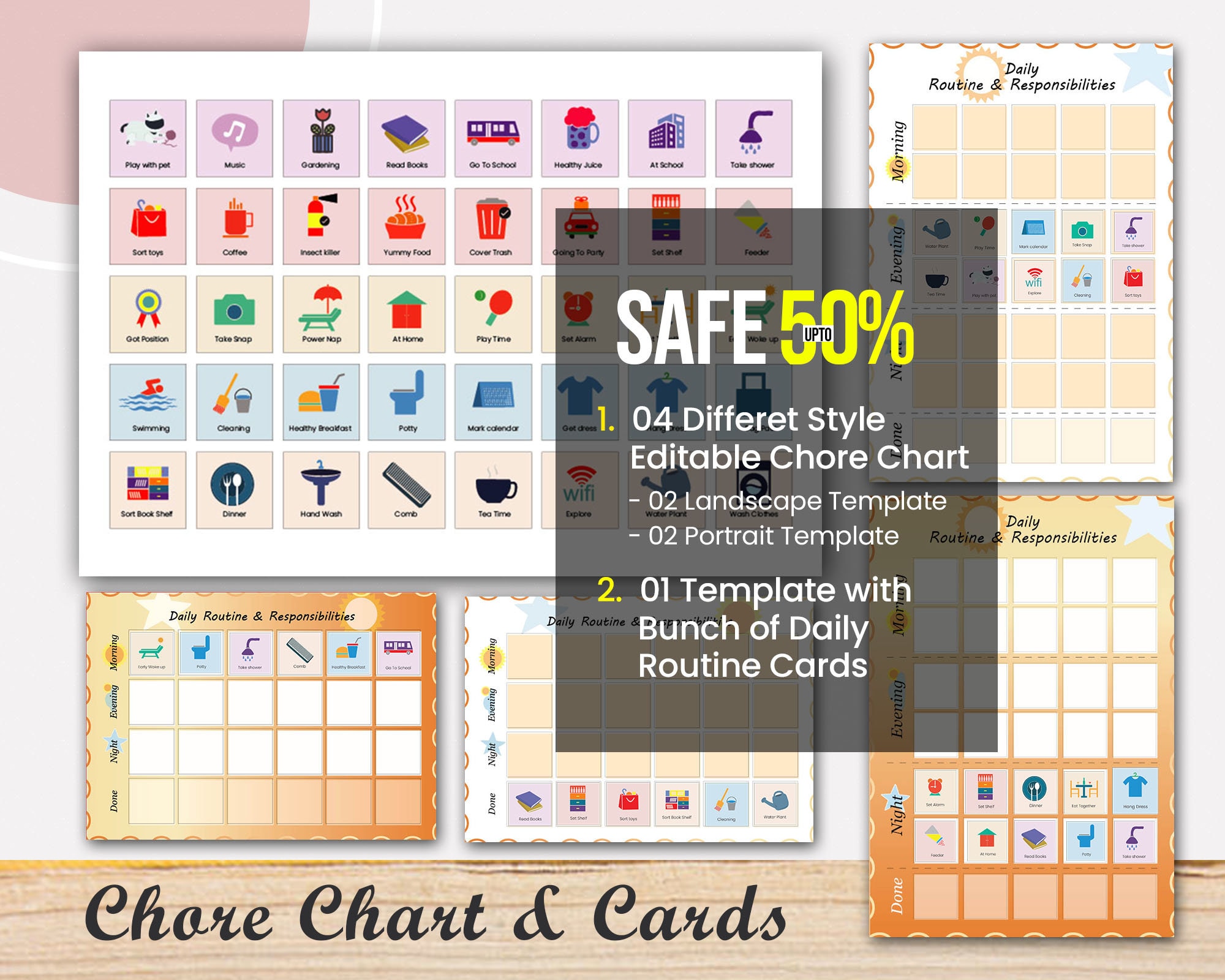 Kids Daily Routine Cards, Chore Chart for Kids, Daily Responsibility ...