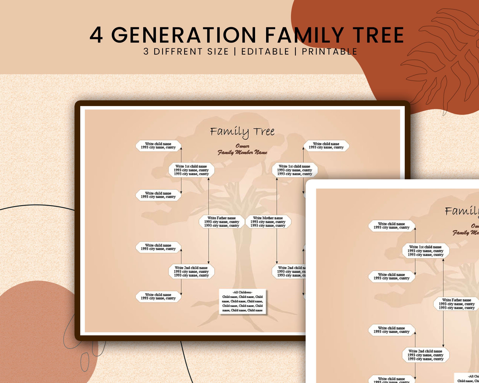 Six Generation Family Tree Template PDF - Etsy