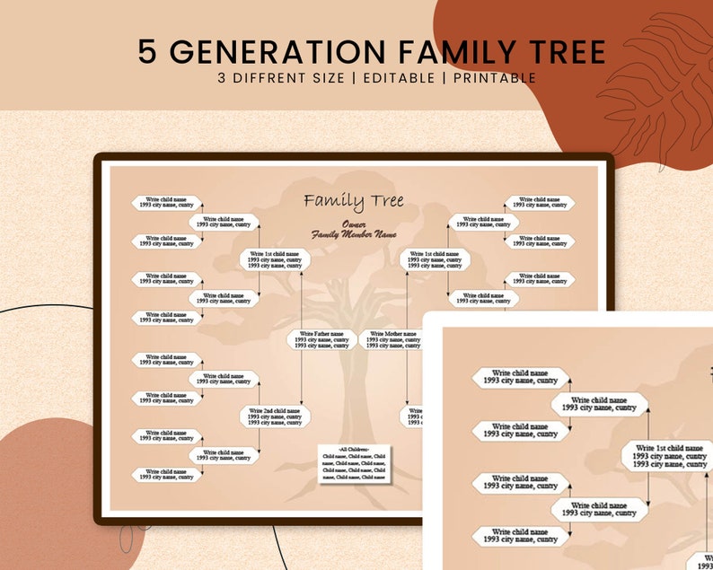 Six Generation Family Tree Template PDF - Etsy