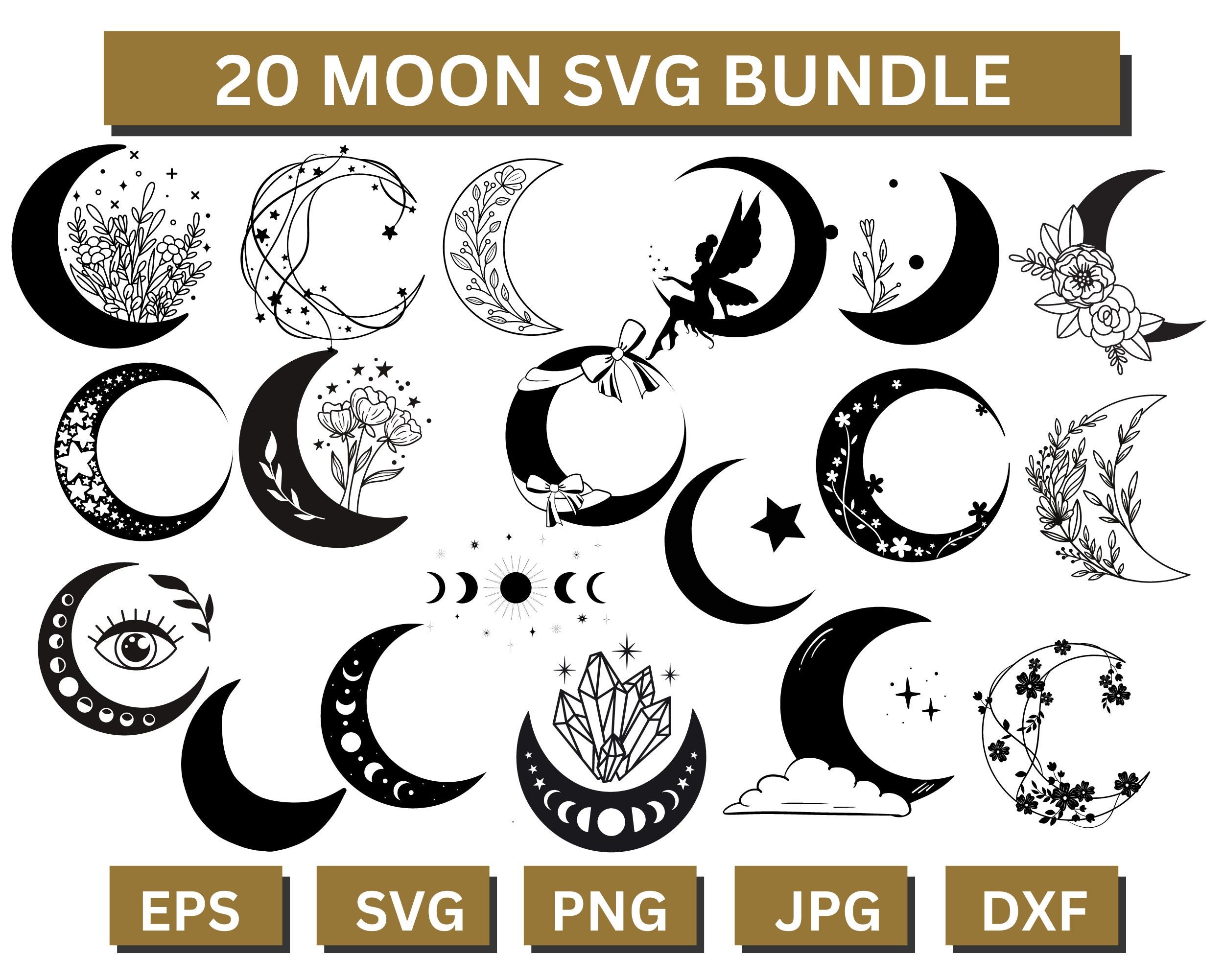 Moon Svg Bundle, Moon Png, Mystic Celestial Svg, Moon Clipart, Night ...