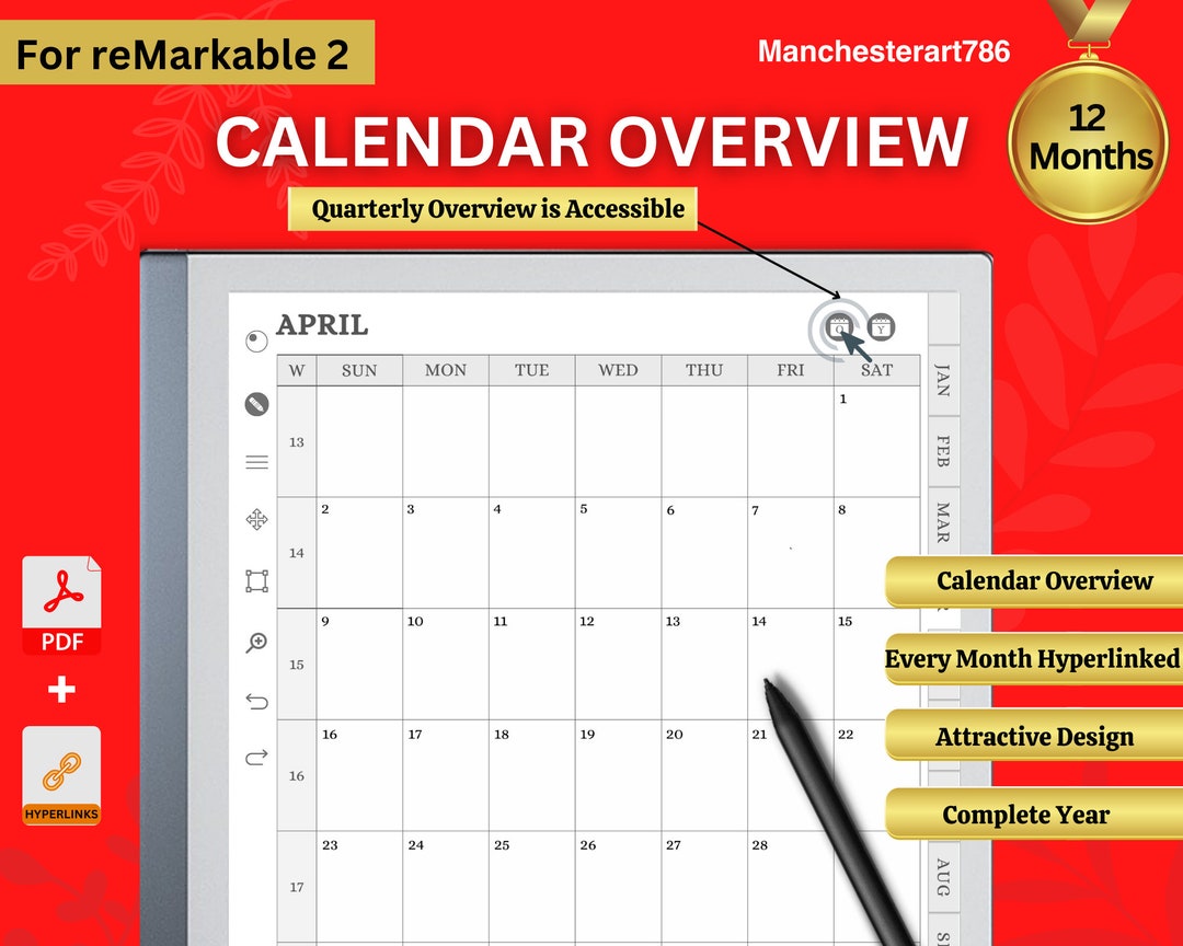 Remarkable 2 Templates Monthly Calendar daily Journal for Remarkable 2 ...