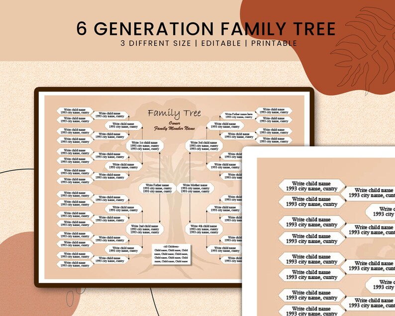 Six Generation Family Tree Template PDF - Etsy