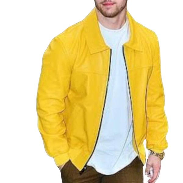 Black and Yellow Leather Jacket - Etsy