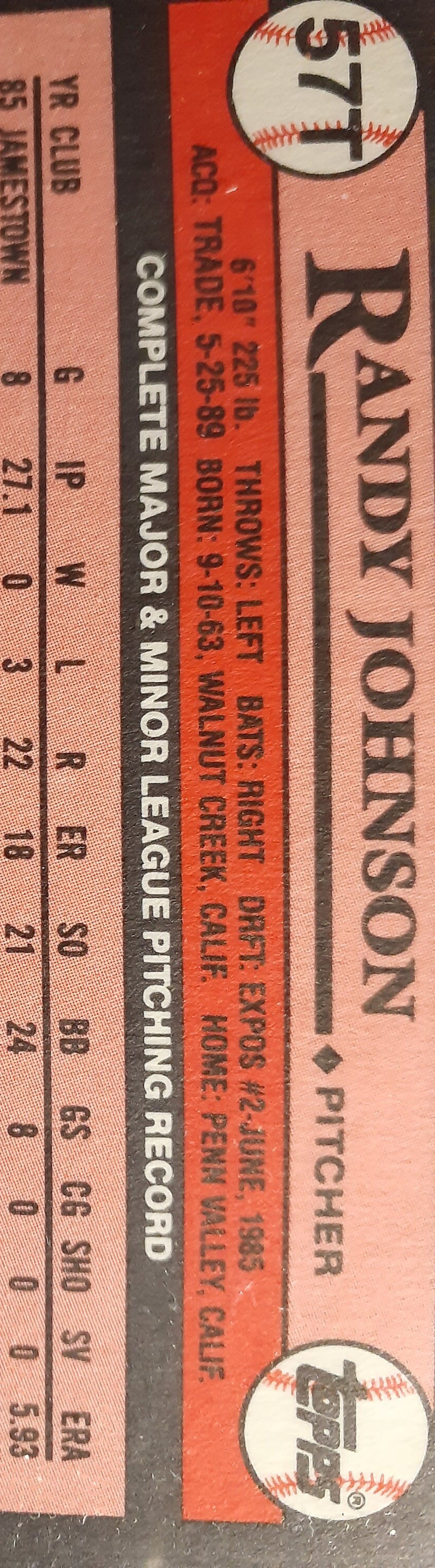 1989 PSA-8 Rookie- Randy Johnson Rookie Donruss #42 (birthday Error ...