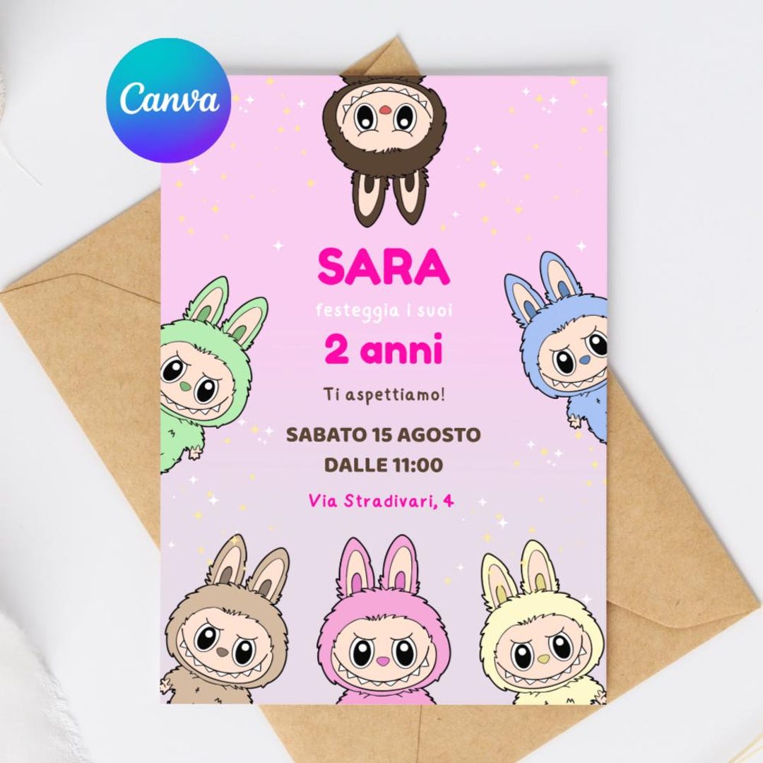 Labubu Digital Birthday Invitation, Editable Invitation, Custom Digital ...