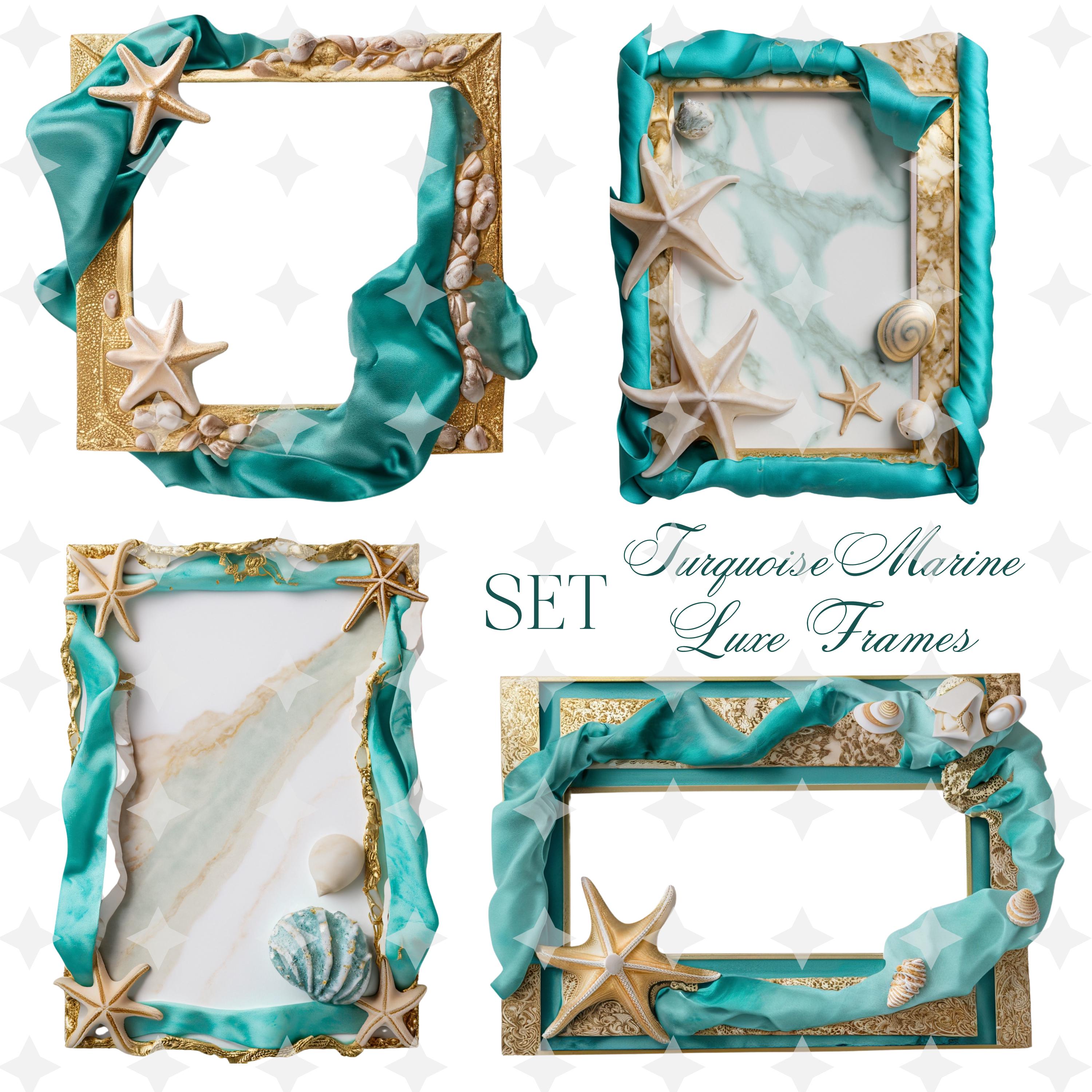 Set of 4 Luxury Turquoise Sea Frames – Digital PNG Files With Starfish ...