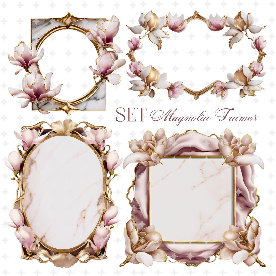 Magnolia Frame Set in PNG – 4 Elegant Frames With Pink Flowers and ...