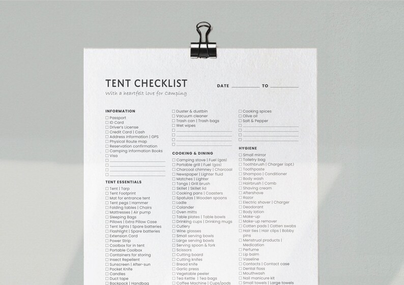 Camping Packing Checklist Printable & Editable Template Tent Essentials ...