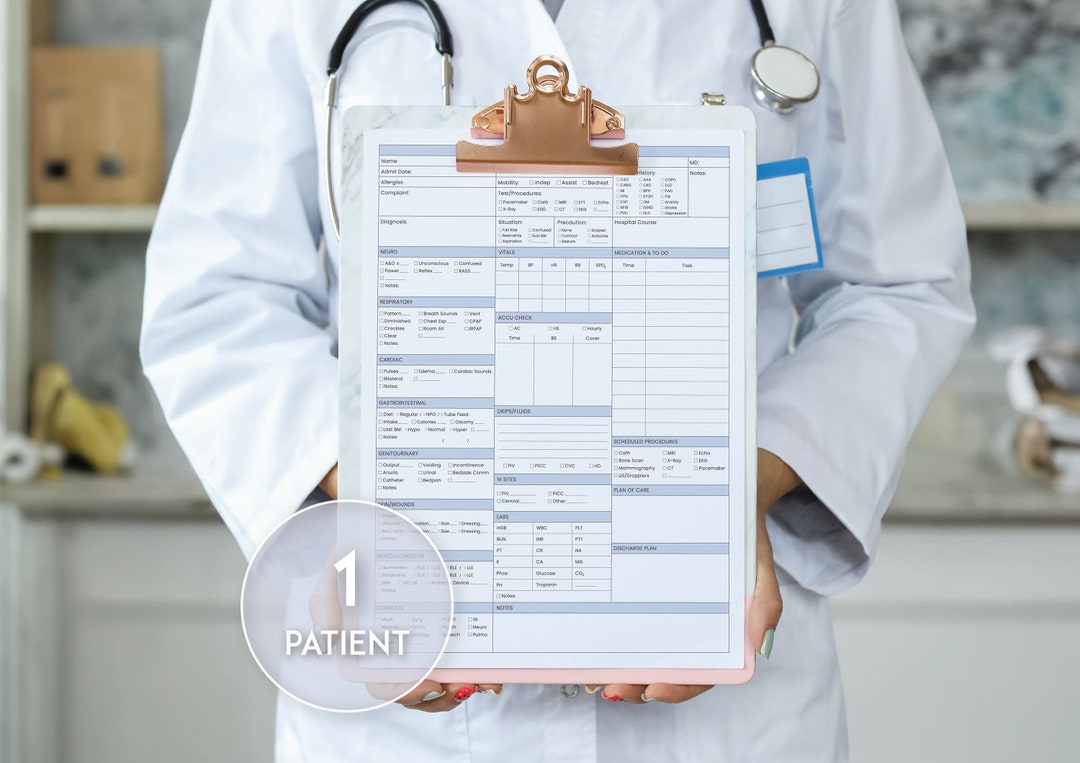 Hoja de informe de enfermería médica versión azul / 1 paciente - Etsy ...