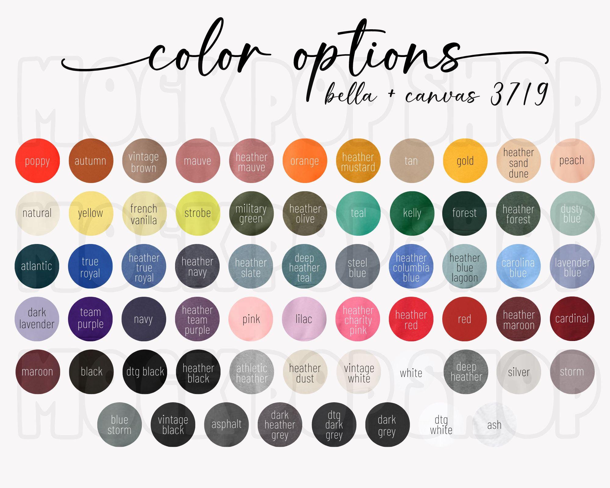 Bella + Canvas 3719 Hoodie Simple Editable Size Chart Color Chart ...