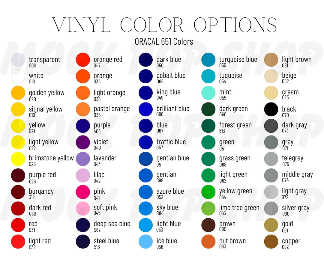 Oracal 651 Vinyl Color Options Editable Color Chart Canva Template - Etsy