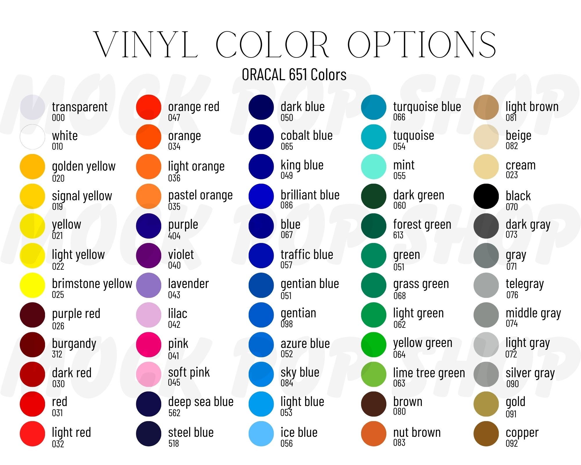 Oracal 651 Vinyl Color Options Editable Color Chart Canva Template - Etsy