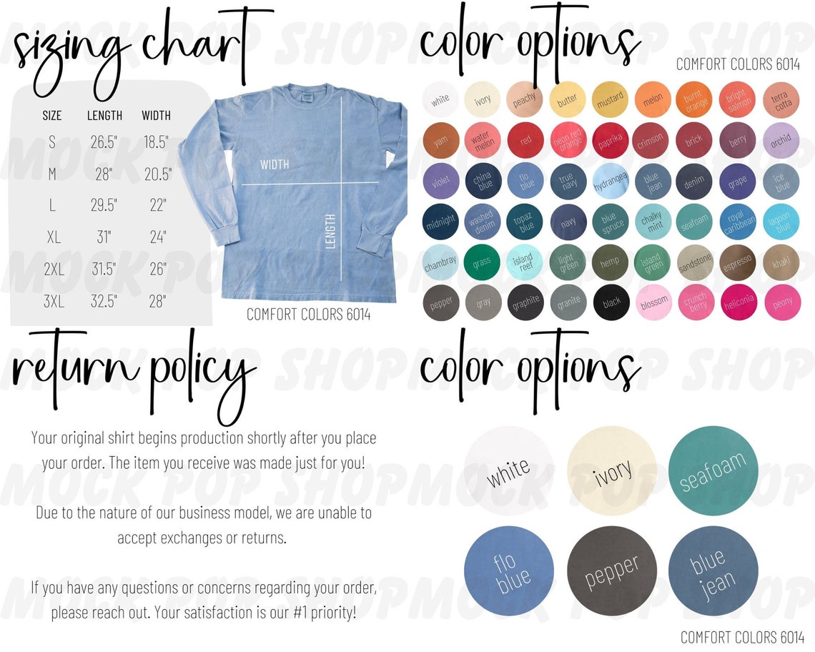 Comfort Colors 6014 Size Chart Color Chart Editable Canva Template ...