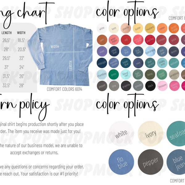 Editable Comfort Colors Color Chart - Etsy